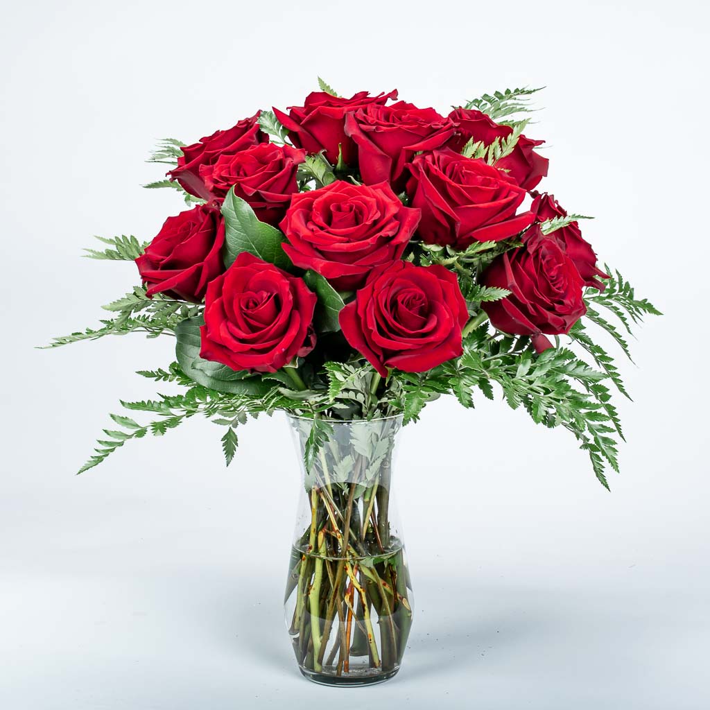 12 Red Roses With Vase - MY BASKETS
