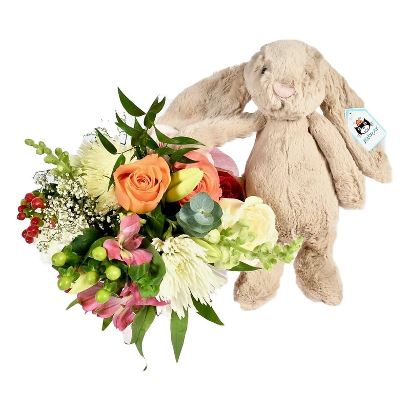 Birthday Flower Arrangement Delivery with Plush - MY BASKETS